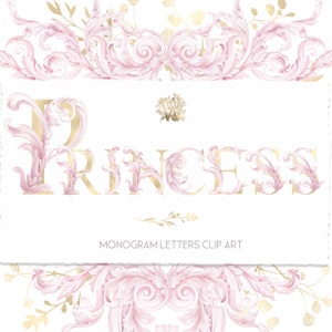Princess Monogram Letters Clipart: Pink & Gold Royal Initials (PNG) - Etsy