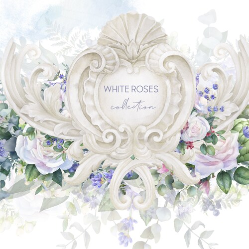 White Rose Watercolor Wedding Clip Art Floral Ornate Antique - Etsy