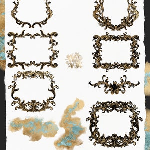 Black Gold Foil Ornate Frames Clip Art, Gothic Wedding Borders, Vintage ...
