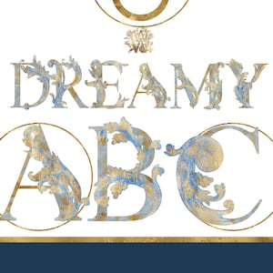 Gold Foil Ornate Alphabet Clipart: Blue Vintage Letters (PNG) - Etsy