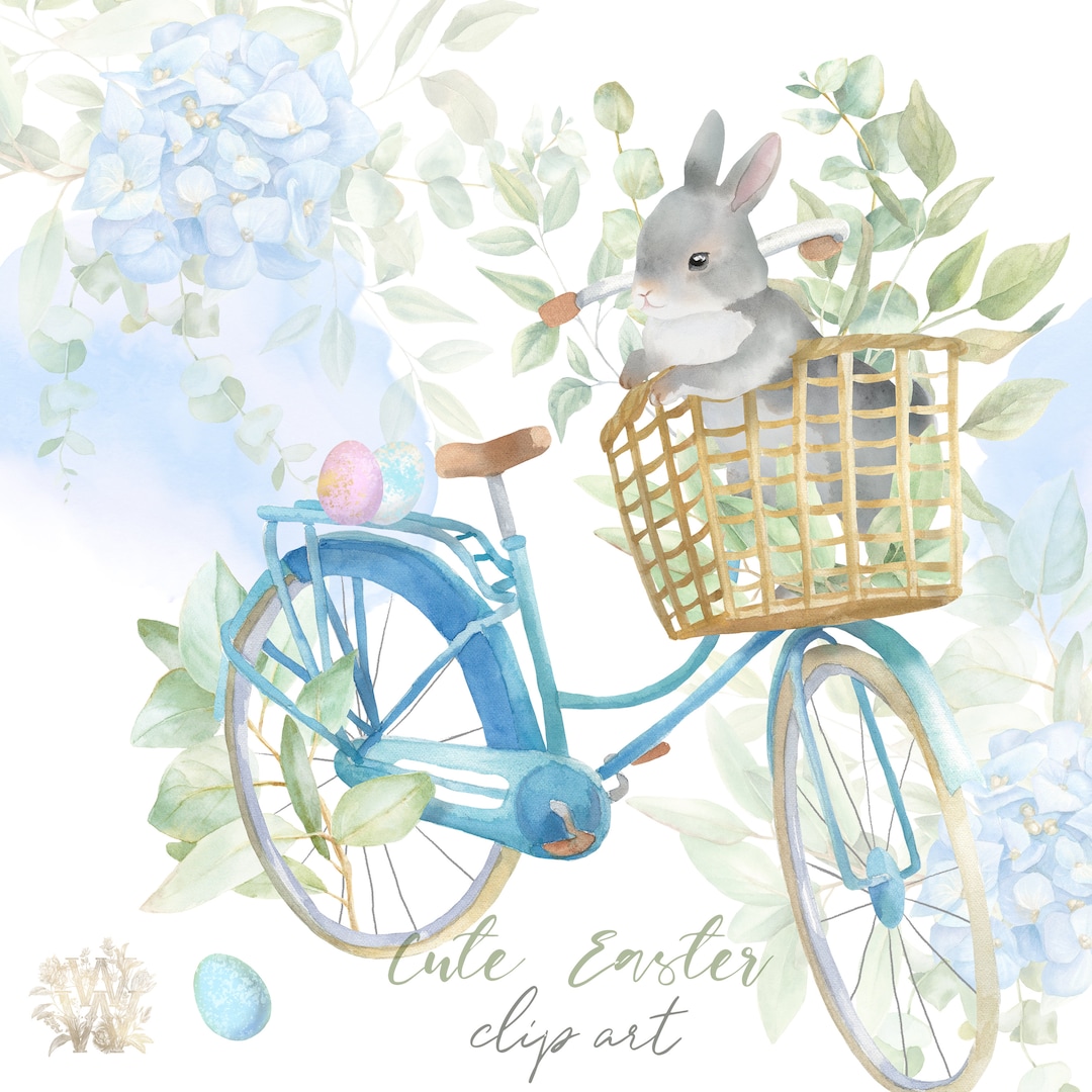 Watercolor Easter Clipart, Cute Bunny Clip Art, Hand-drawn Baby Rabbit ...