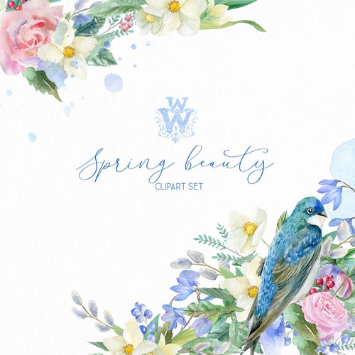 Watercolor Spring Floral Clip Art Bird Clipart - Etsy