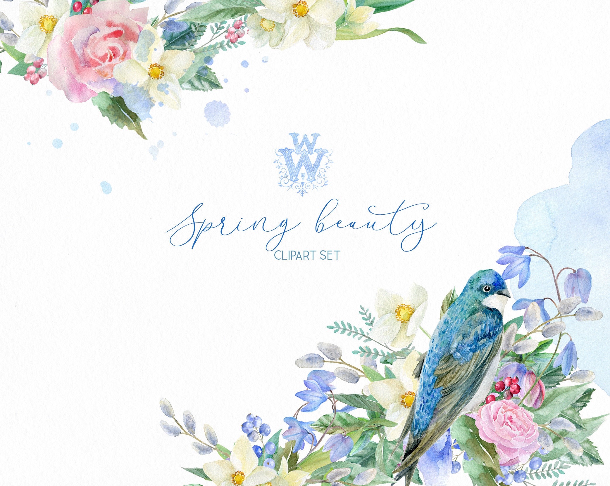 Watercolor Spring Clipart Wedding Wreath Clip Art Rustic - Etsy