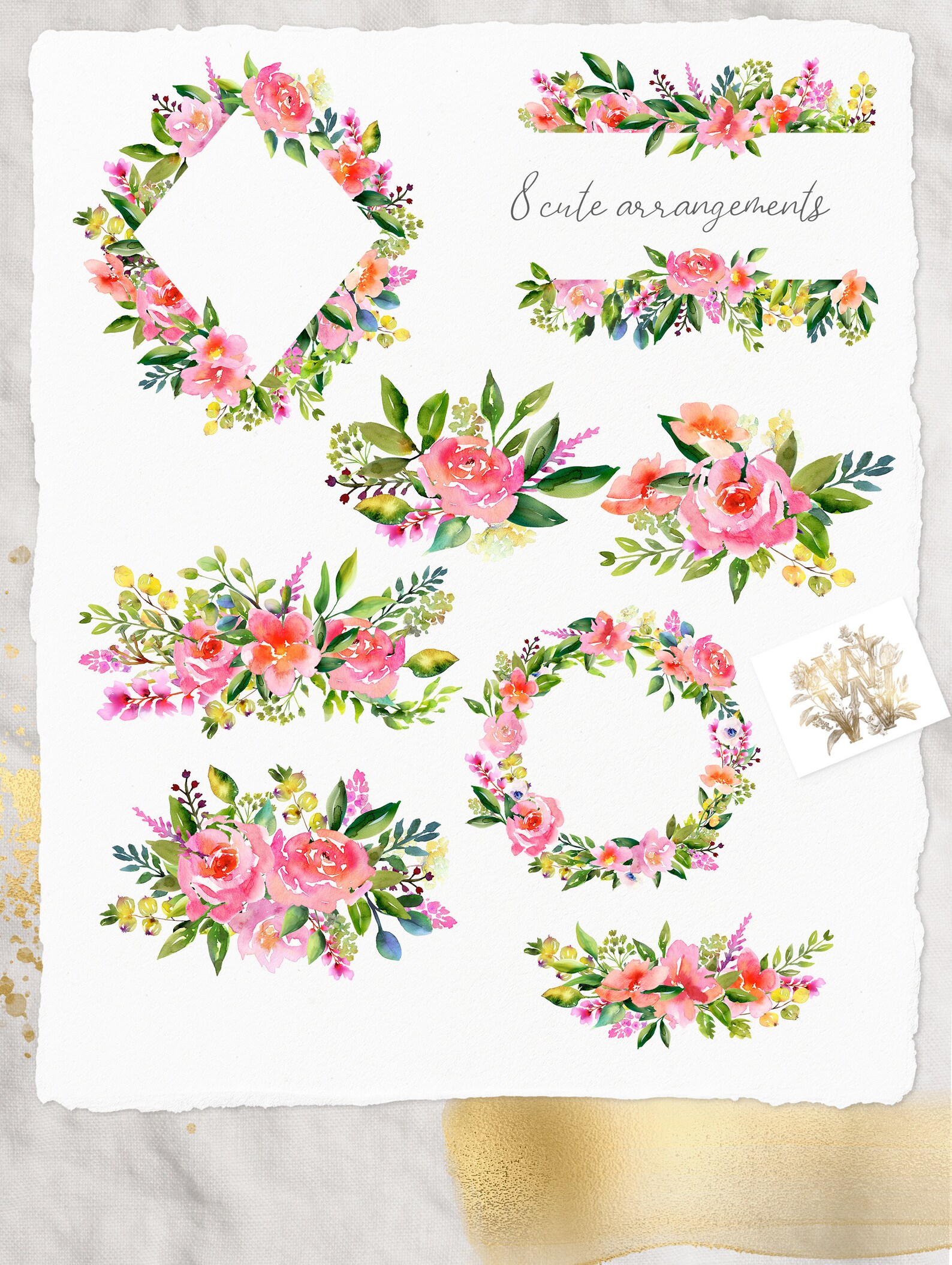 Rustic Rose Watercolor Clipart Floral Wedding Frame Clip Art | Etsy
