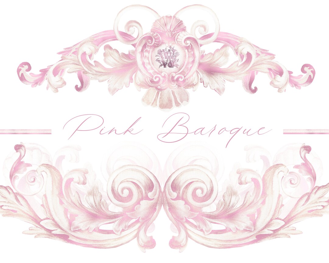Pink Baroque Ornate Clip Art, Victorian Gold Foil Frames & Fretwork PNG ...