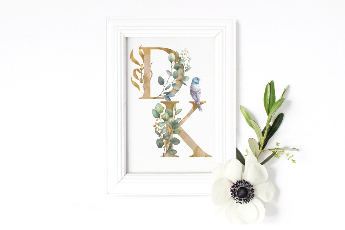 Eucalyptus Alphabet Watercolor Clipart Gold Floral Letters | Etsy Australia