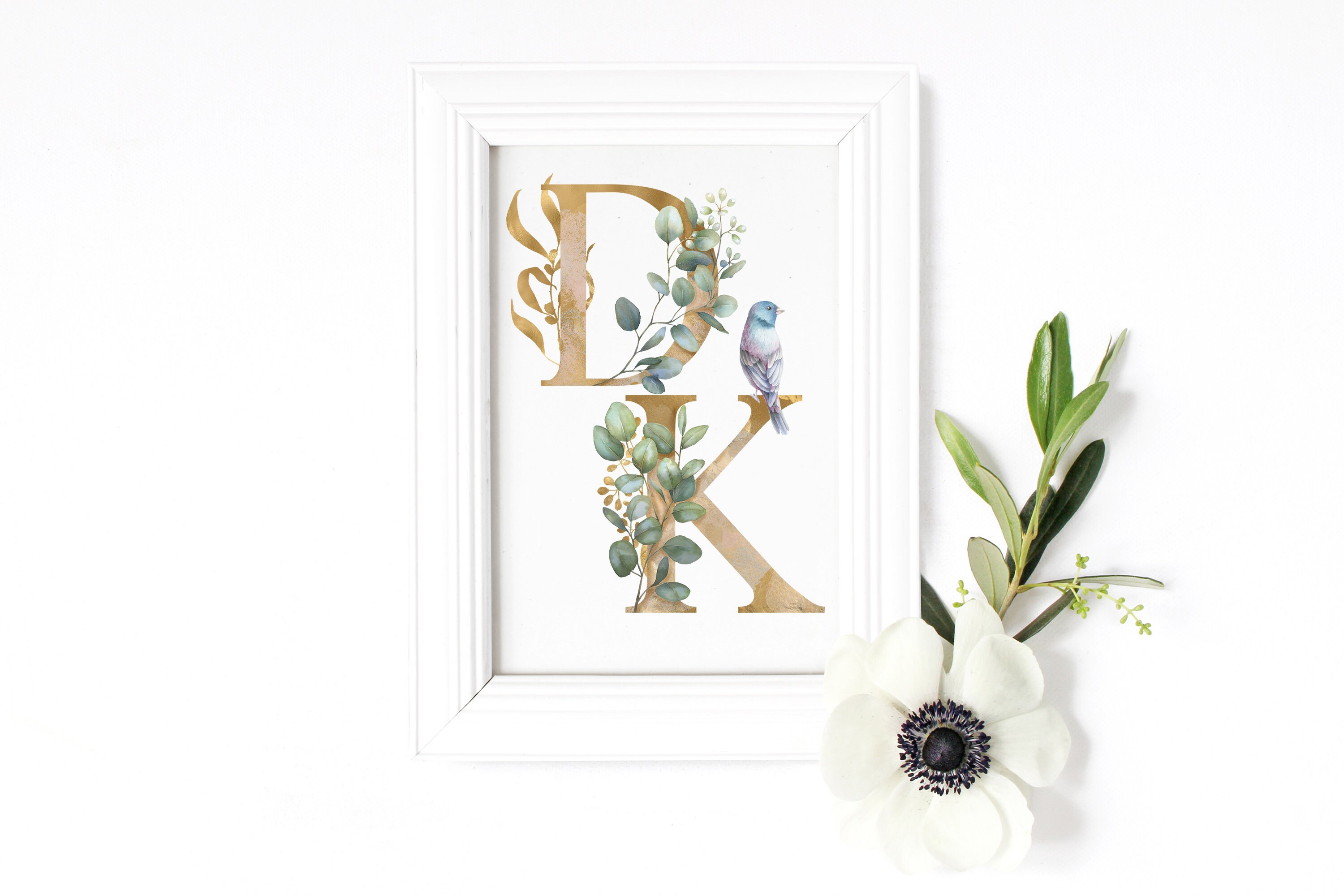 Eucalyptus Alphabet Watercolor Clipart Gold Floral Letters | Etsy Australia