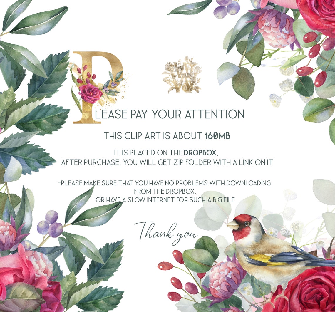 Watercolor Floral Alphabet Clipart: Gold Letters, Red Roses (PNG ...