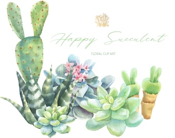 Watercolor Cactus Clipart Set Succulent Clip Art PNG - Etsy