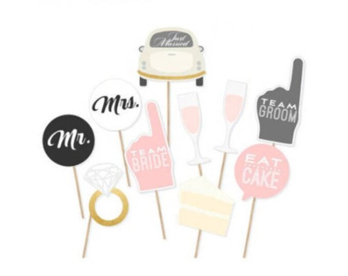 Wedding Photobooth Props Set | Pink, Mr, Mrs, Team Groom, Team Bride ...