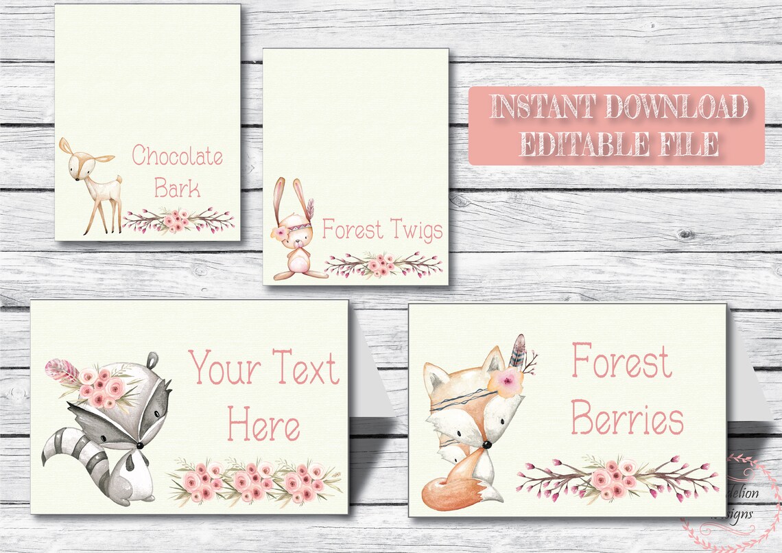 Woodland Food Label Woodland Party Decor Woodland Food Tent - Etsy