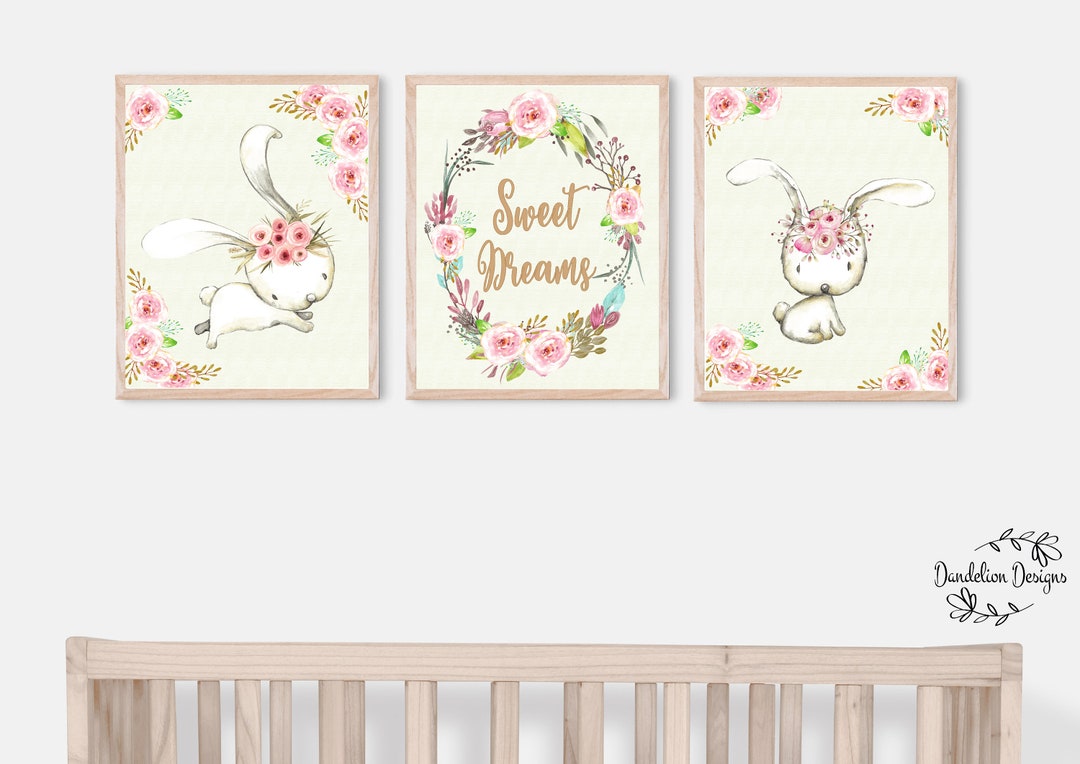 Bunny Nursery Art Floral Bunny Decor Nursery Wall Art Print - Etsy