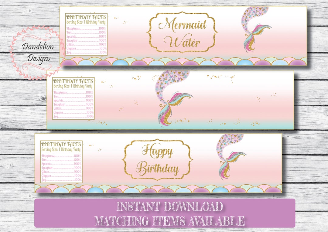 Mermaid Water Bottle Labels, Mermaid Party, Mermaid Party Decorations ...