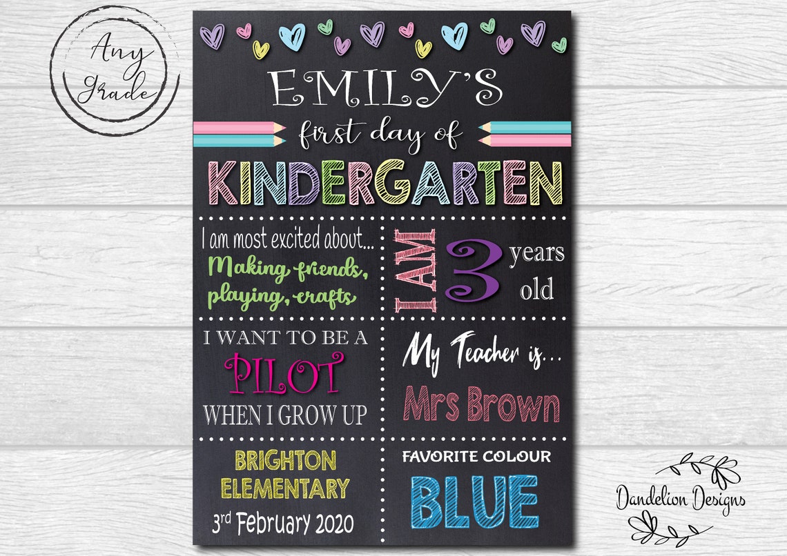 Back to School Sign First Day of School Poster Kindergarten - Etsy
