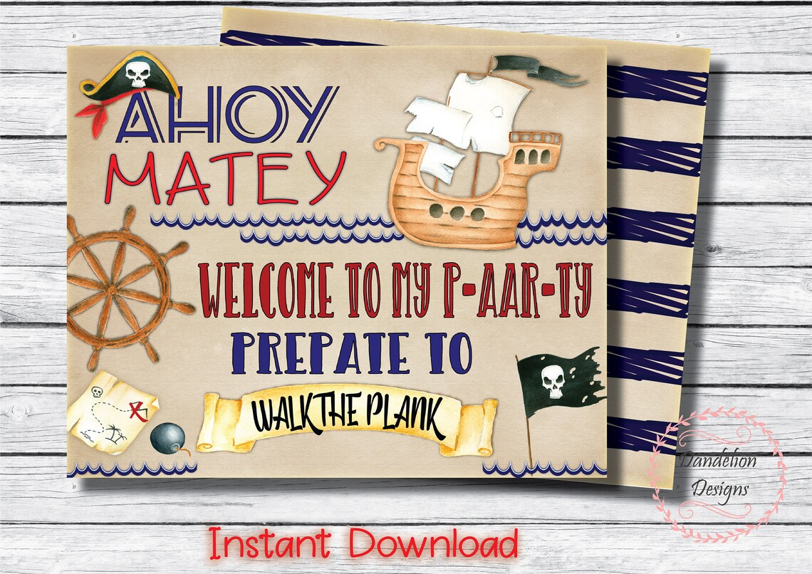 Pirate Welcome Sign INSTANT DOWNLOAD pirate theme Pirate | Etsy