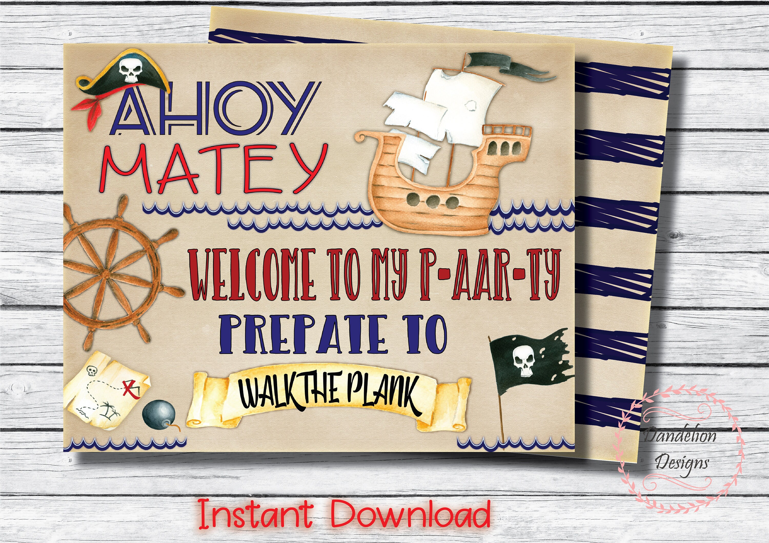 Pirate Welcome Sign INSTANT DOWNLOAD pirate theme Pirate | Etsy
