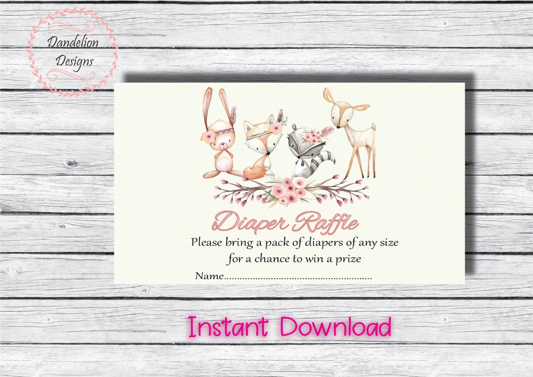 Woodland Diaper Raffle Insert, Woodland Baby Shower, Woodland Card ...
