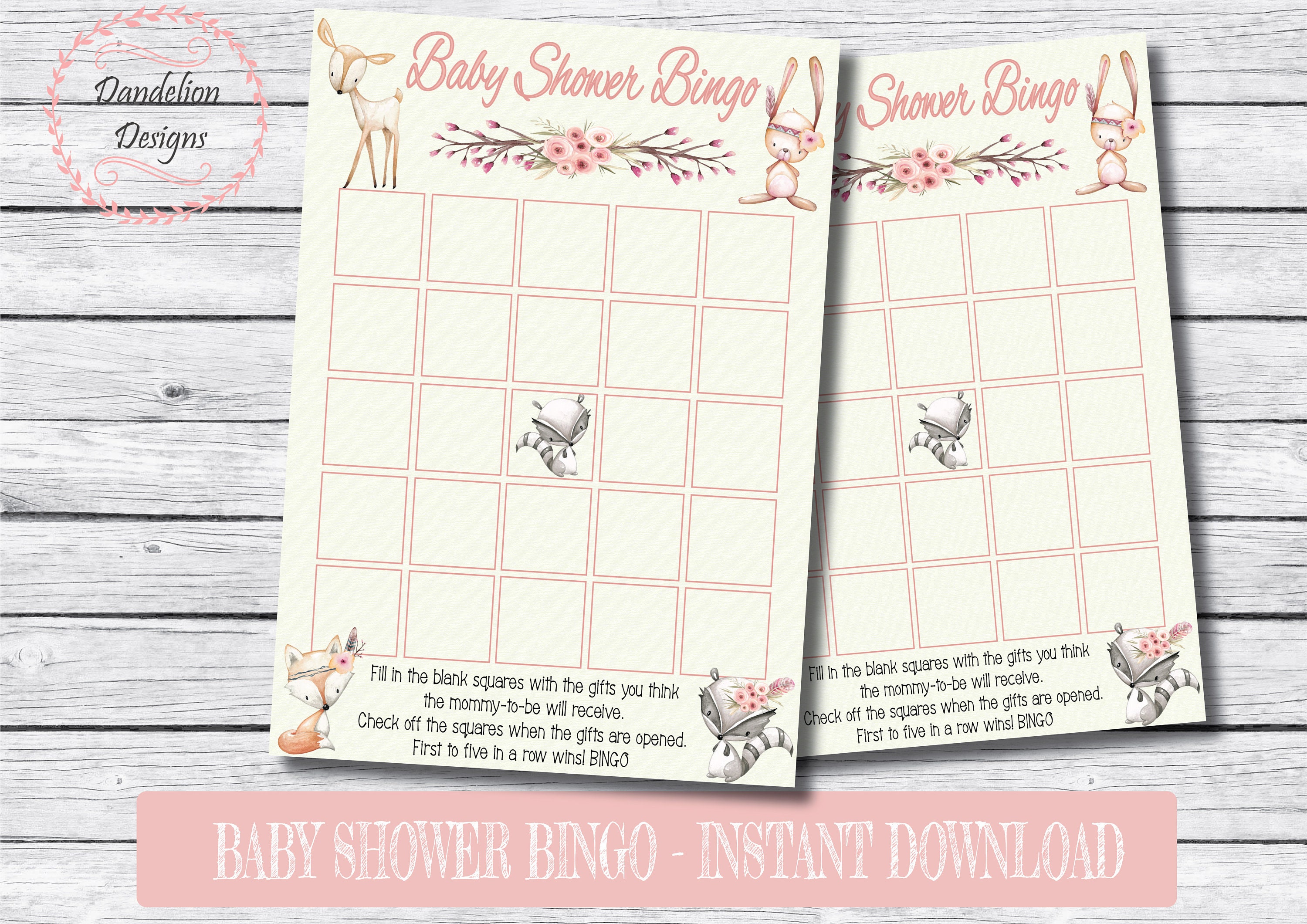 Woodland Baby Shower Games Package Baby Shower Bingo Floral | Etsy