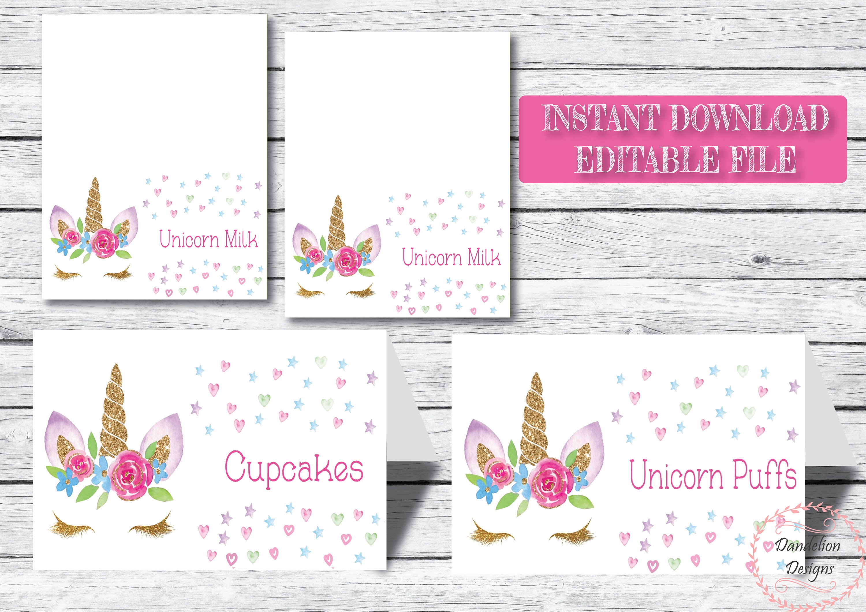 Unicorn Food Label Floral Unicorn Party Decorations Unicorn - Etsy ...