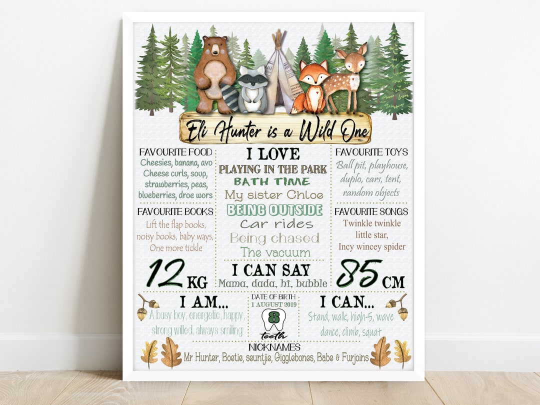 Woodland Birthday Milestone Poster Wild One Rustic Forest - Etsy
