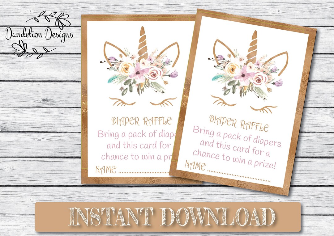 Unicorn Diaper Raffle, Unicorn Baby Shower, Unicorn Card, Unicorn Party ...