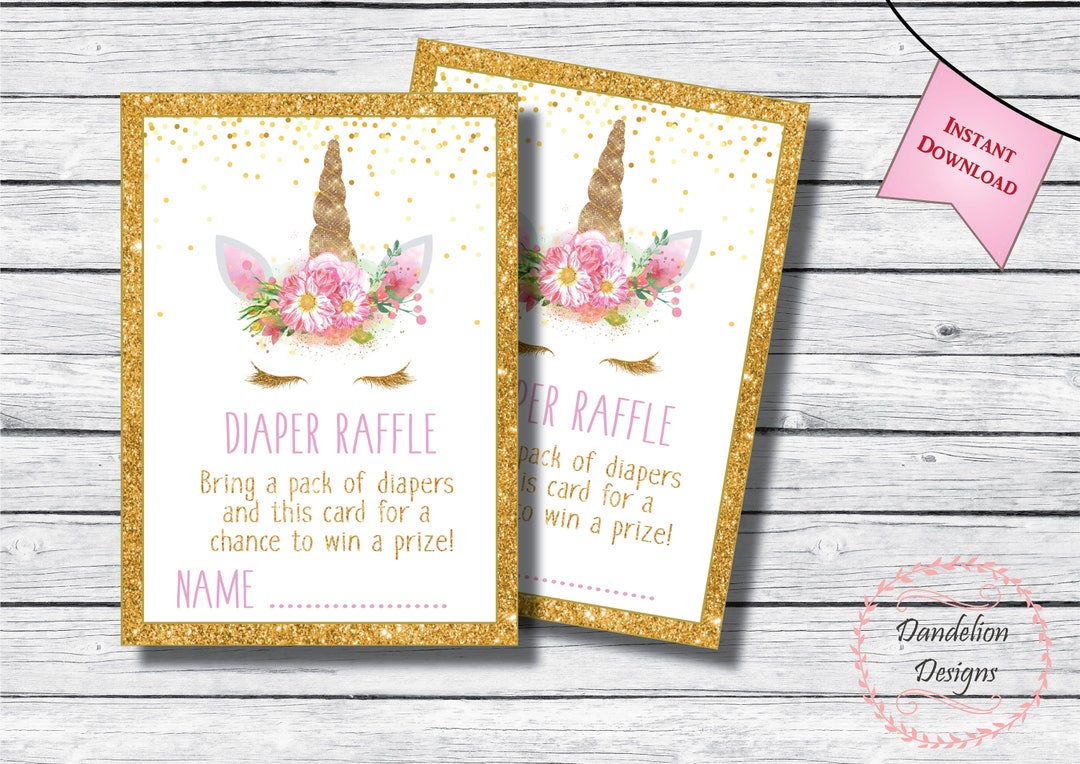 Unicorn Diaper Raffle Card, Unicorn Card, Unicorn Baby Shower Party ...