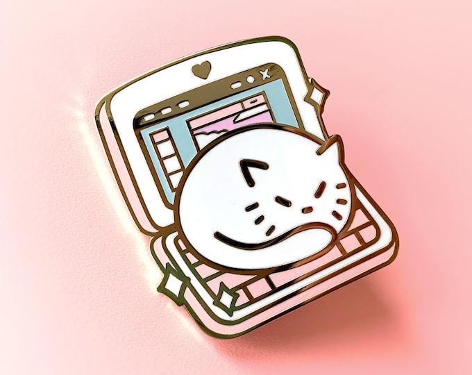 Naptop Cat Hard Enamel Pin Computer Cat Enamel Pin Cat - Etsy