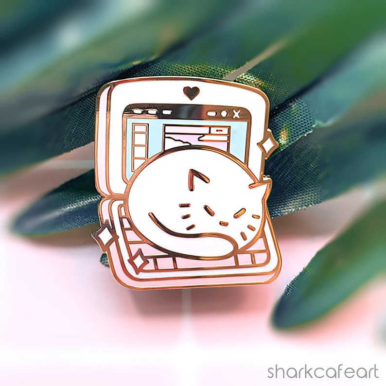 Naptop Cat Hard Enamel Pin Computer Cat Enamel Pin Cat - Etsy