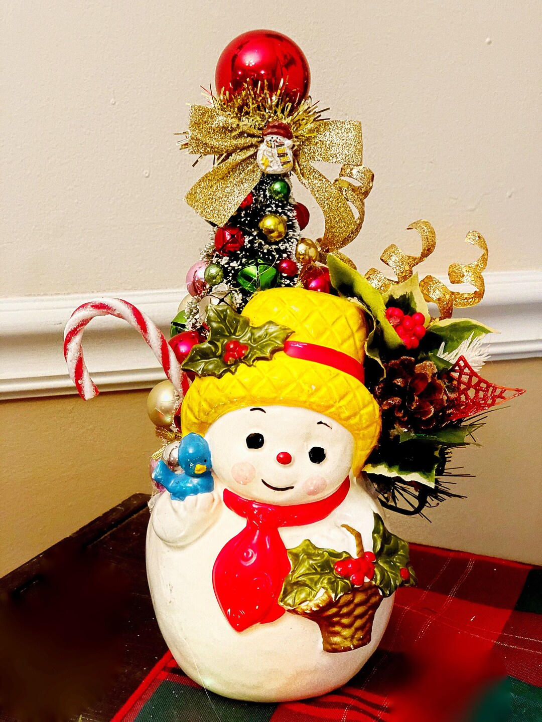 Vintage Napco Snowman Planter Christmas Bottle Brush Tree - Etsy