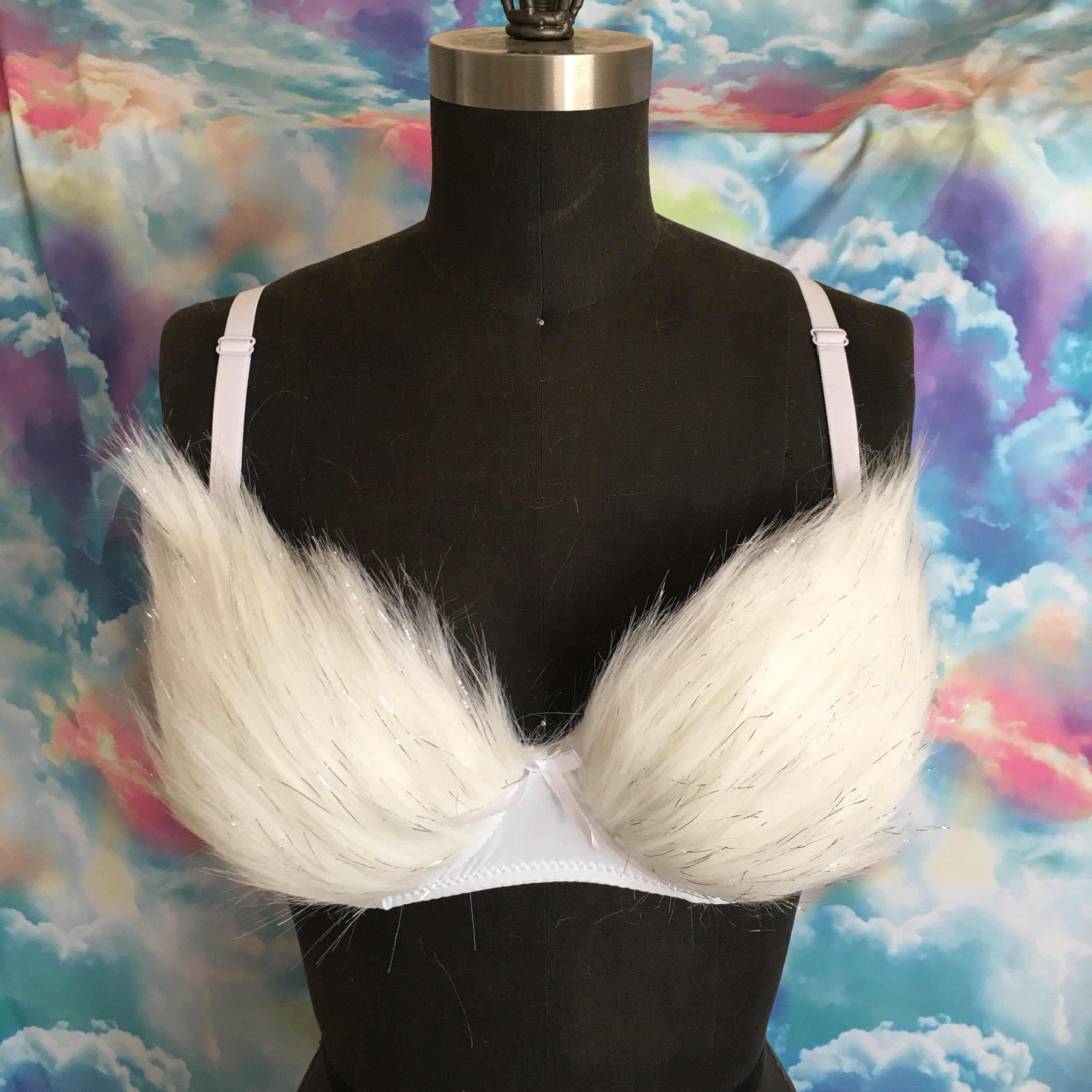 White Silver Tinsel FUR Sexy Ice Queen Custom Bra Cosplay Halloween ...