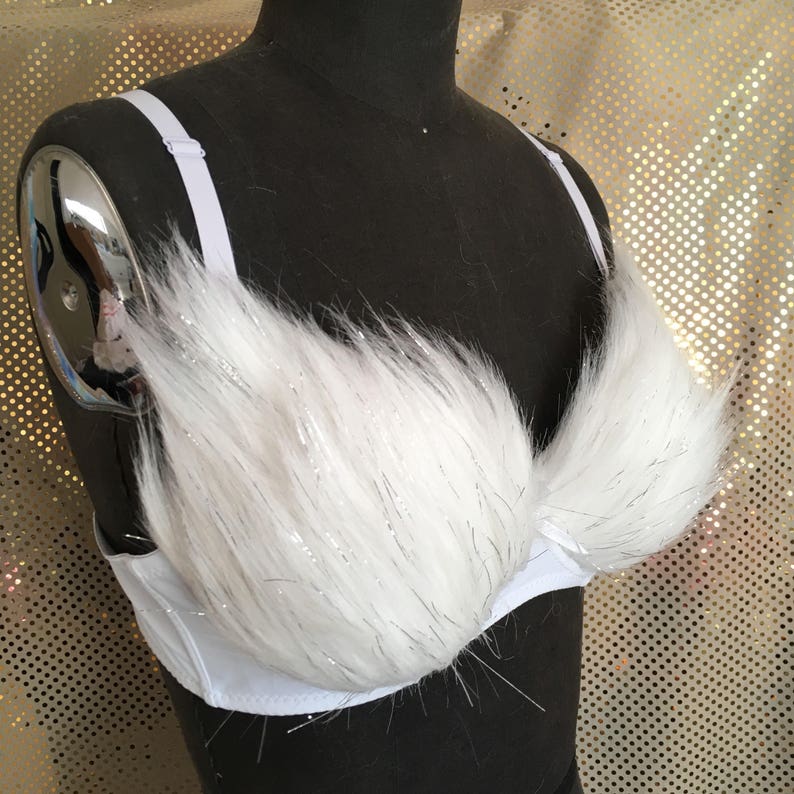 White Silver Tinsel FUR Sexy Ice Queen Custom Bra Cosplay Halloween ...