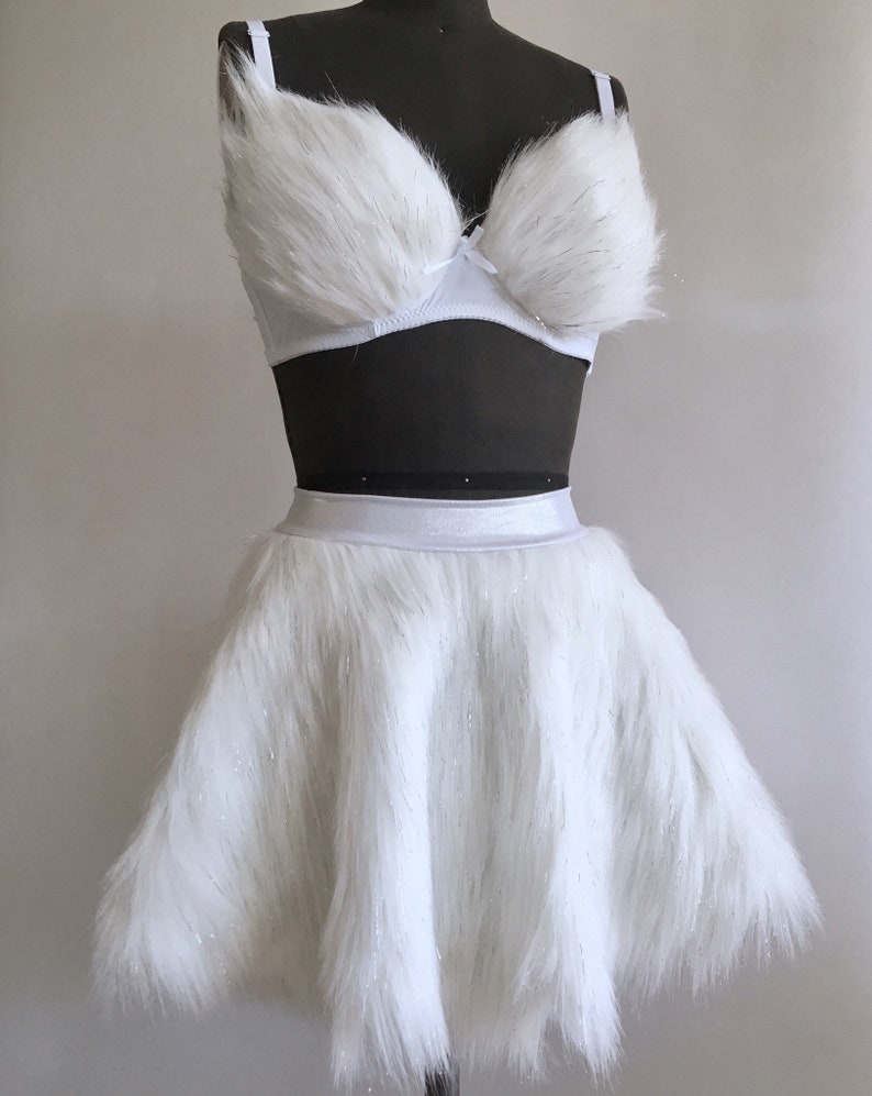 White Silver Tinsel FUR Sexy Ice Queen Custom Bra Cosplay Halloween ...