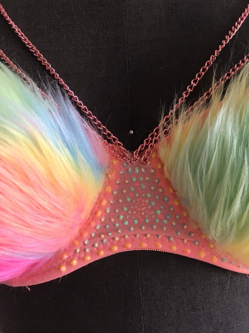 Unicorn Rainbow FUR Bra Top Rave Festival Pride Sexy Costume - Etsy