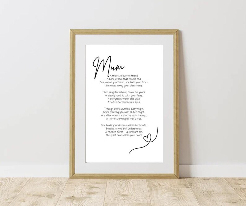 Mum, Printable Wall Art, Digital Download, Mothers Day, Mum Poem, Mum ...