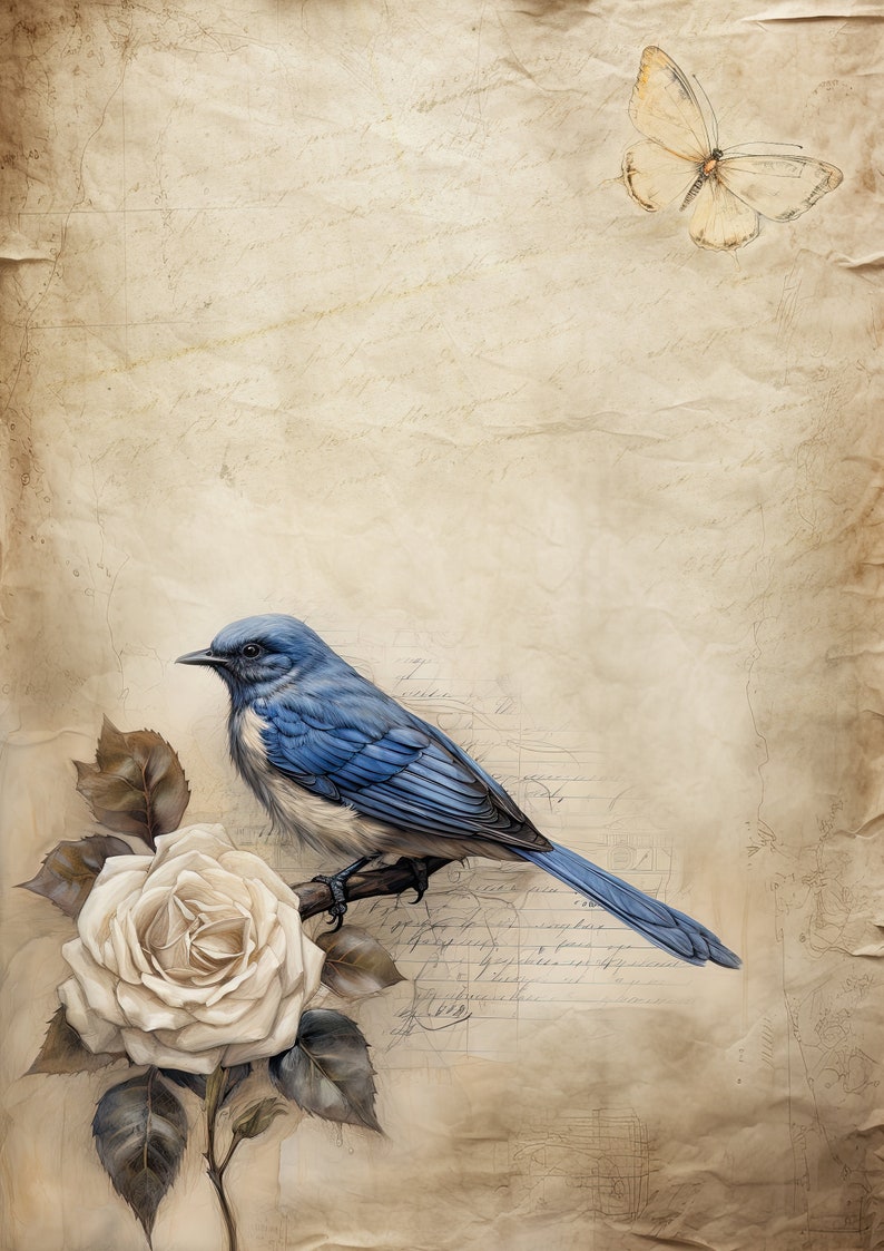 Vintage Bluebird and Roses Junk Journal Pages - Etsy