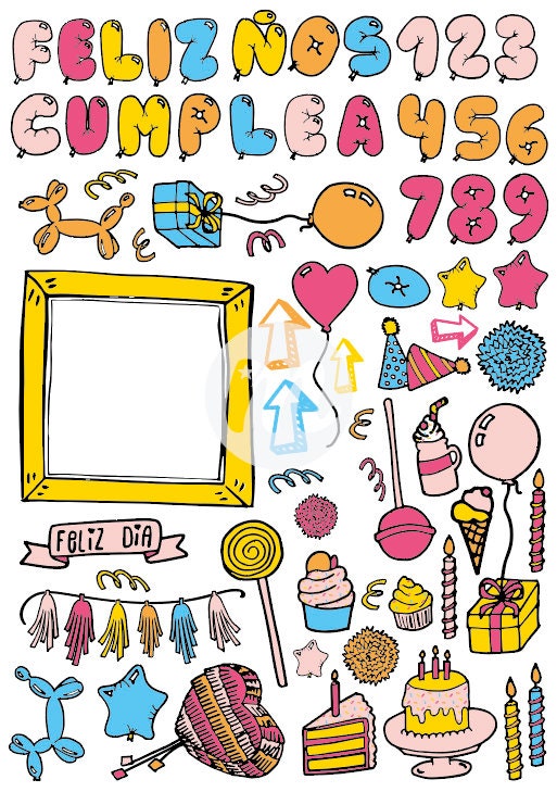 BIRTHDAY. Papers and Cut-outs, Phrases in Spanish, Embellishments ...