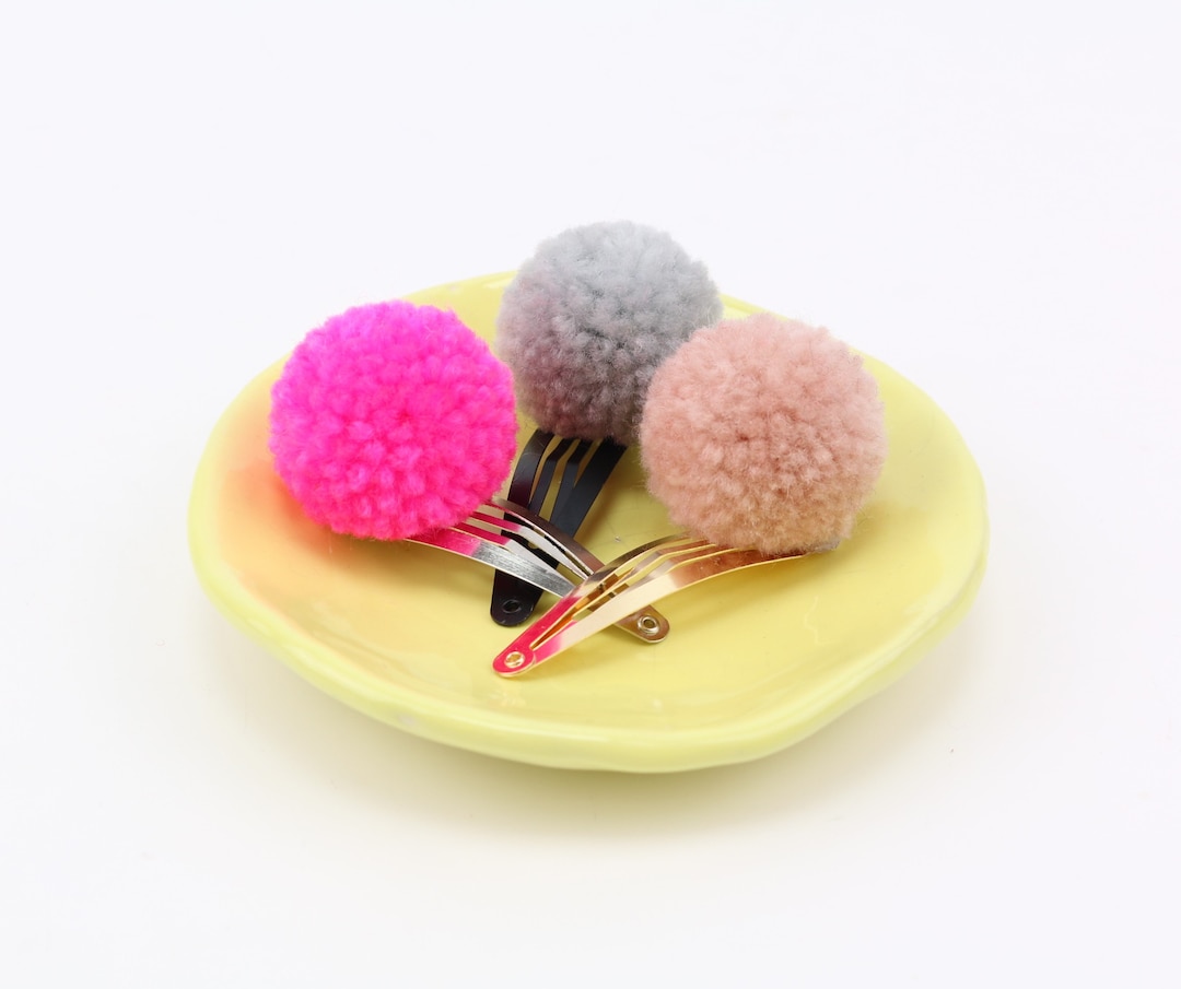 Set of 2 Children's Hair Clips With Pom Poms Free Choice of Color Snap ...