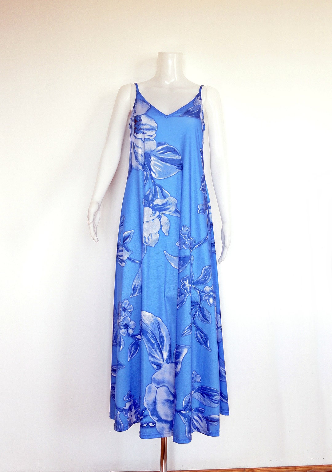 TENDENCY Sky Blue Maxi Dress With Flowers Size S, EU 36, US 12, Vintage ...
