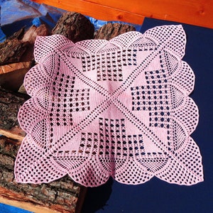 Pink Crochet Square Doily 18 Tablecloth, Handmade Exclusive Elegant ...