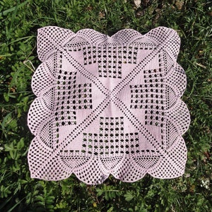 Pink Crochet Square Doily 18 Tablecloth, Handmade Exclusive Elegant ...