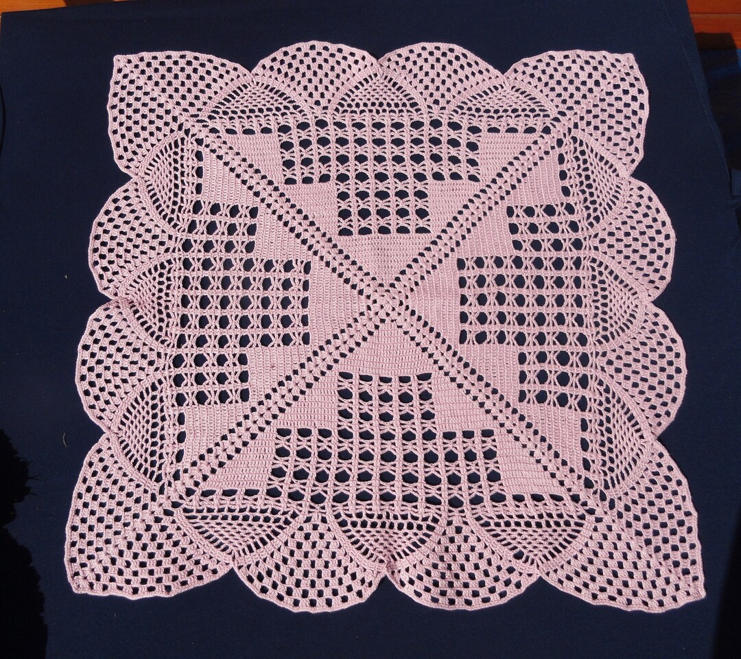 Pink Crochet Square Doily 18 Tablecloth, Handmade Exclusive Elegant ...