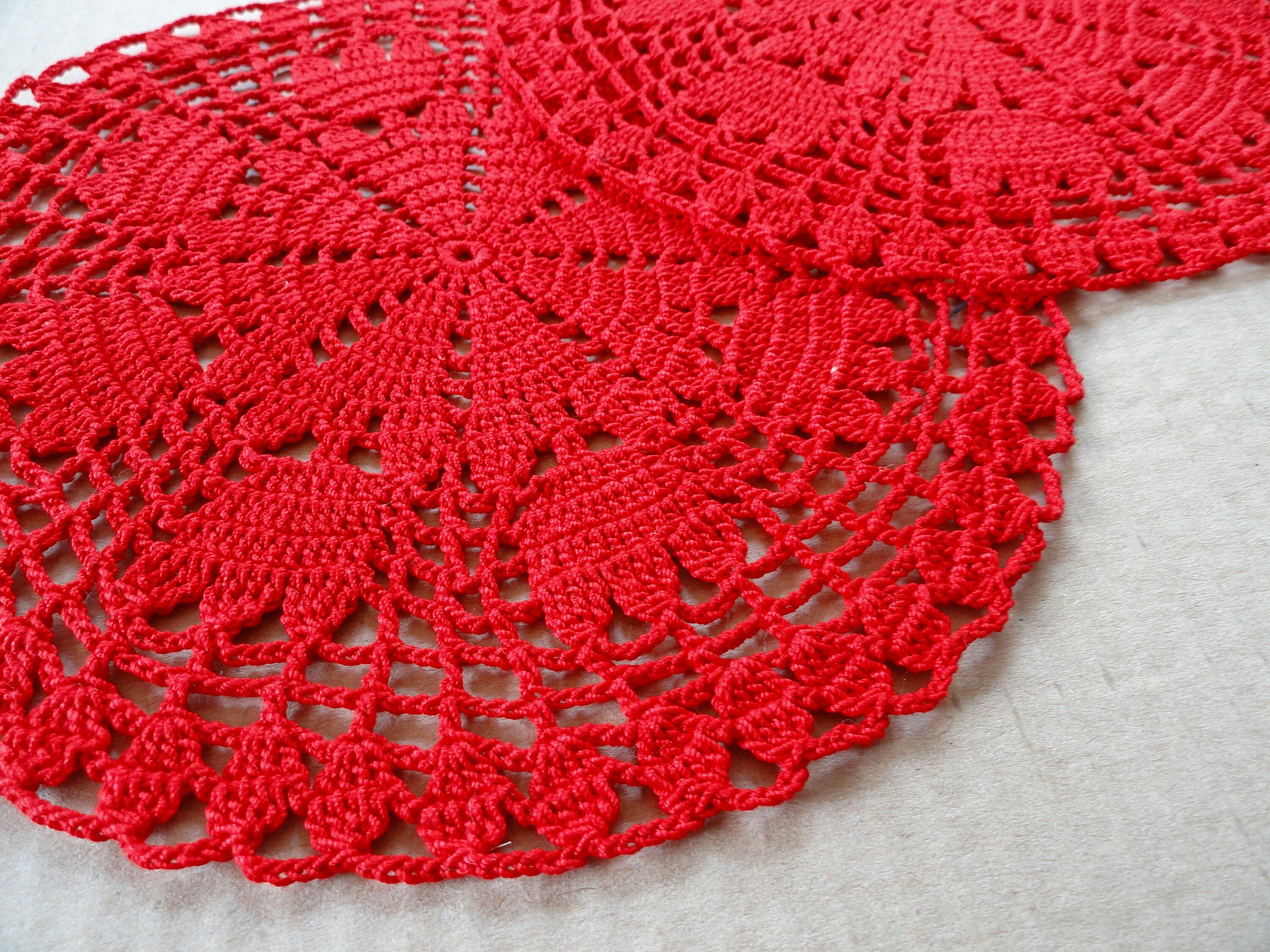 Home & Living Two Vintage Handmade Red Doilies 10 Inch Diameters ...