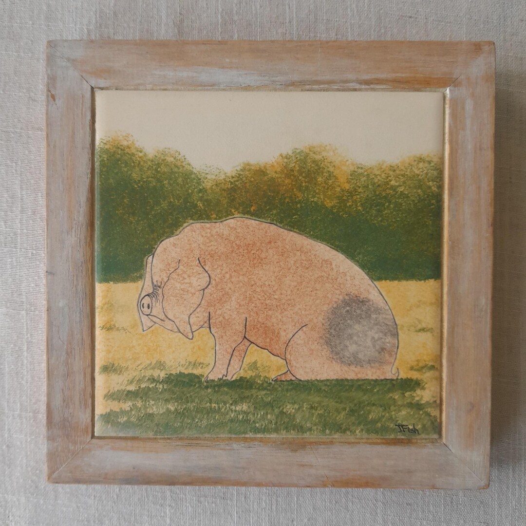 Framed Tile Art of a Pig by J Fish - Etsy