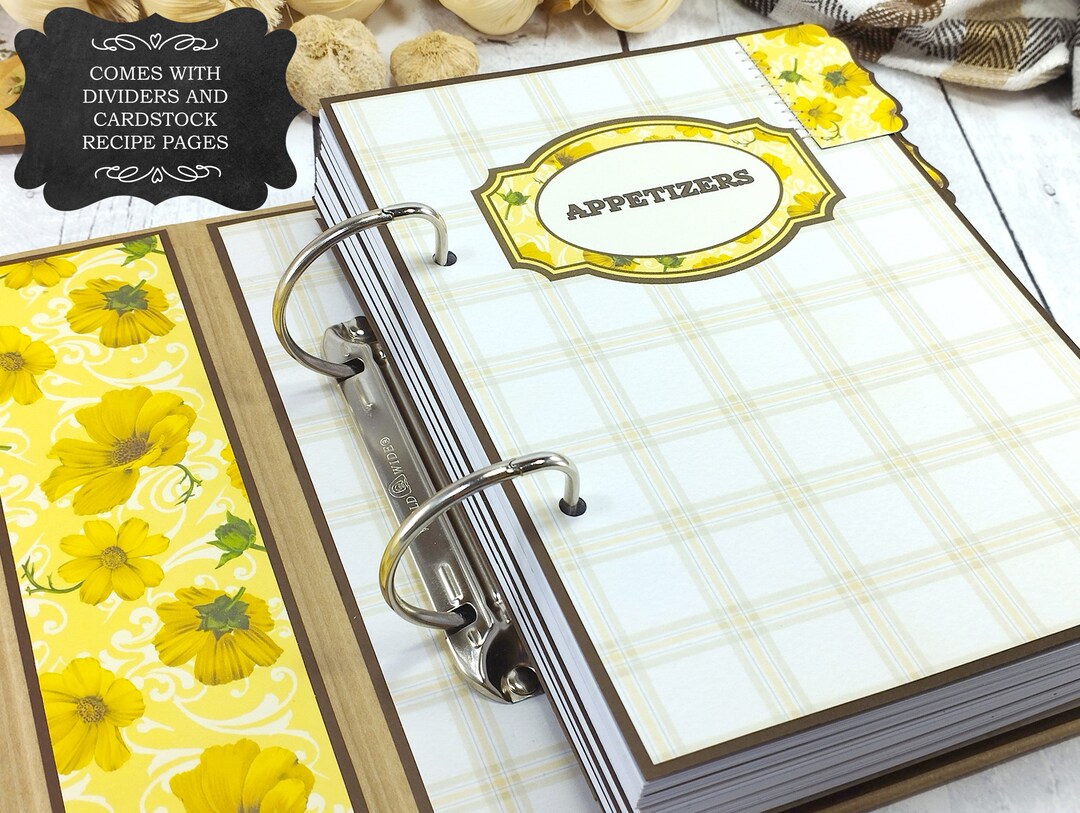 Personalized Cookbook Binder With Yellow Flowers, Blank Recipe Book ...