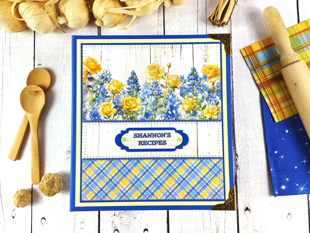 Floral Recipe Binder: Bluebonnet & Roses Cookbook, Customizable ...