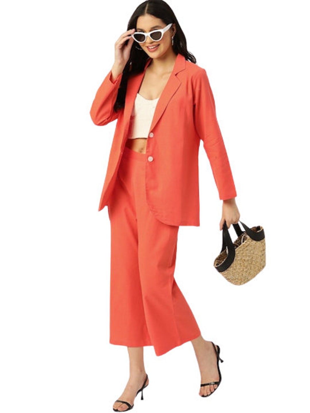 Chipbeys Women Orange Color Coords Set 2 Piece Coat Withtrouser Long ...