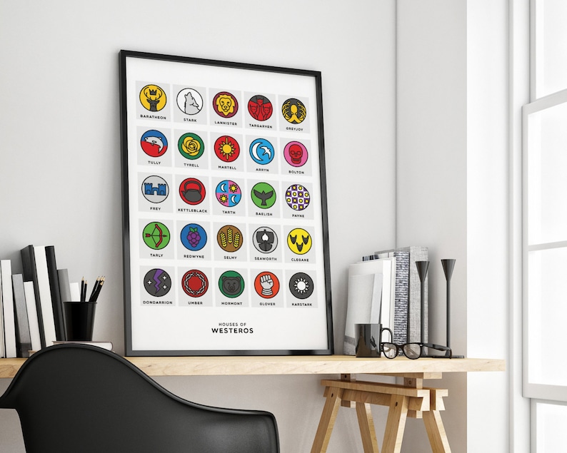 Game of Thrones Poster, Houses of Westeros, TV Series, Wall Art, Print ...
