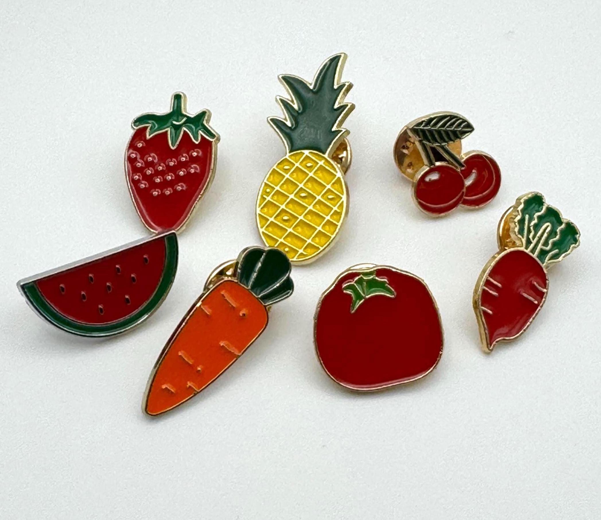 Fruit and Vegetable Enamel Pins Watermelon, Pineapple, Strawberry ...