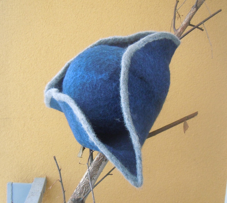 Pirate triangle hat Dark blue wool felt hat with gray edge | Etsy