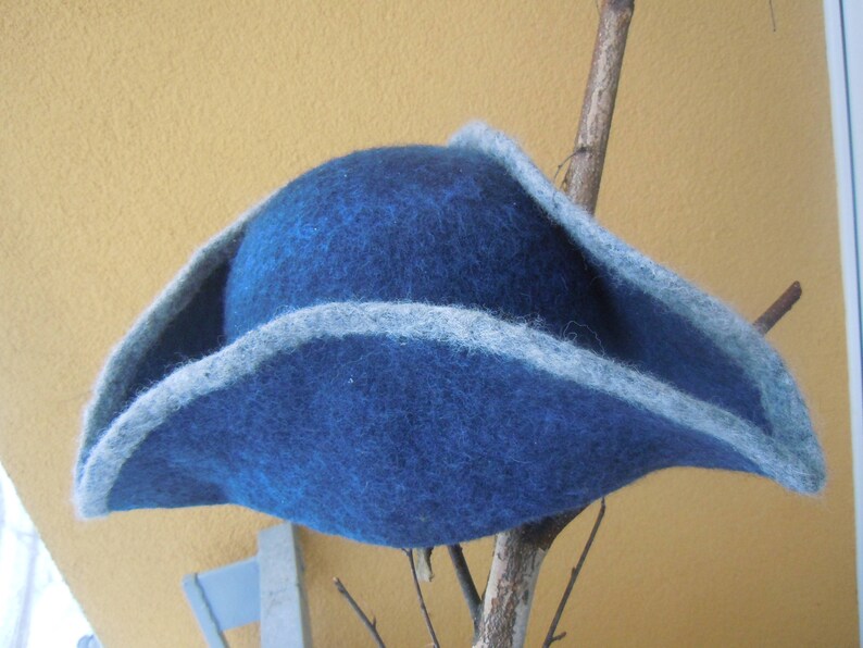 Pirate Triangle Hat Dark Blue Wool Felt Hat With Gray Edge Pirate Hat ...